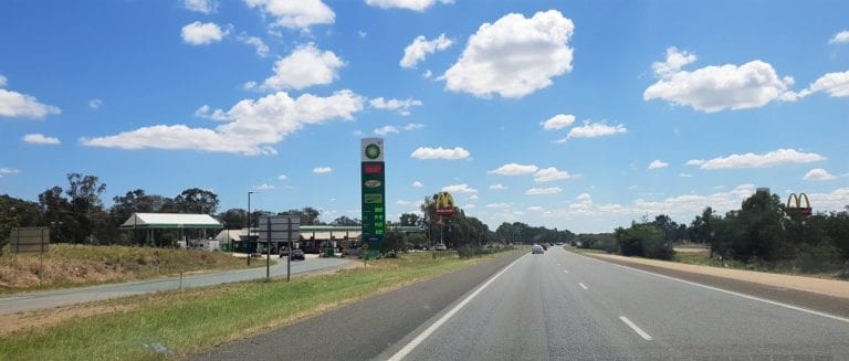 Driving Melbourne to Sydney on the Hume Highway.